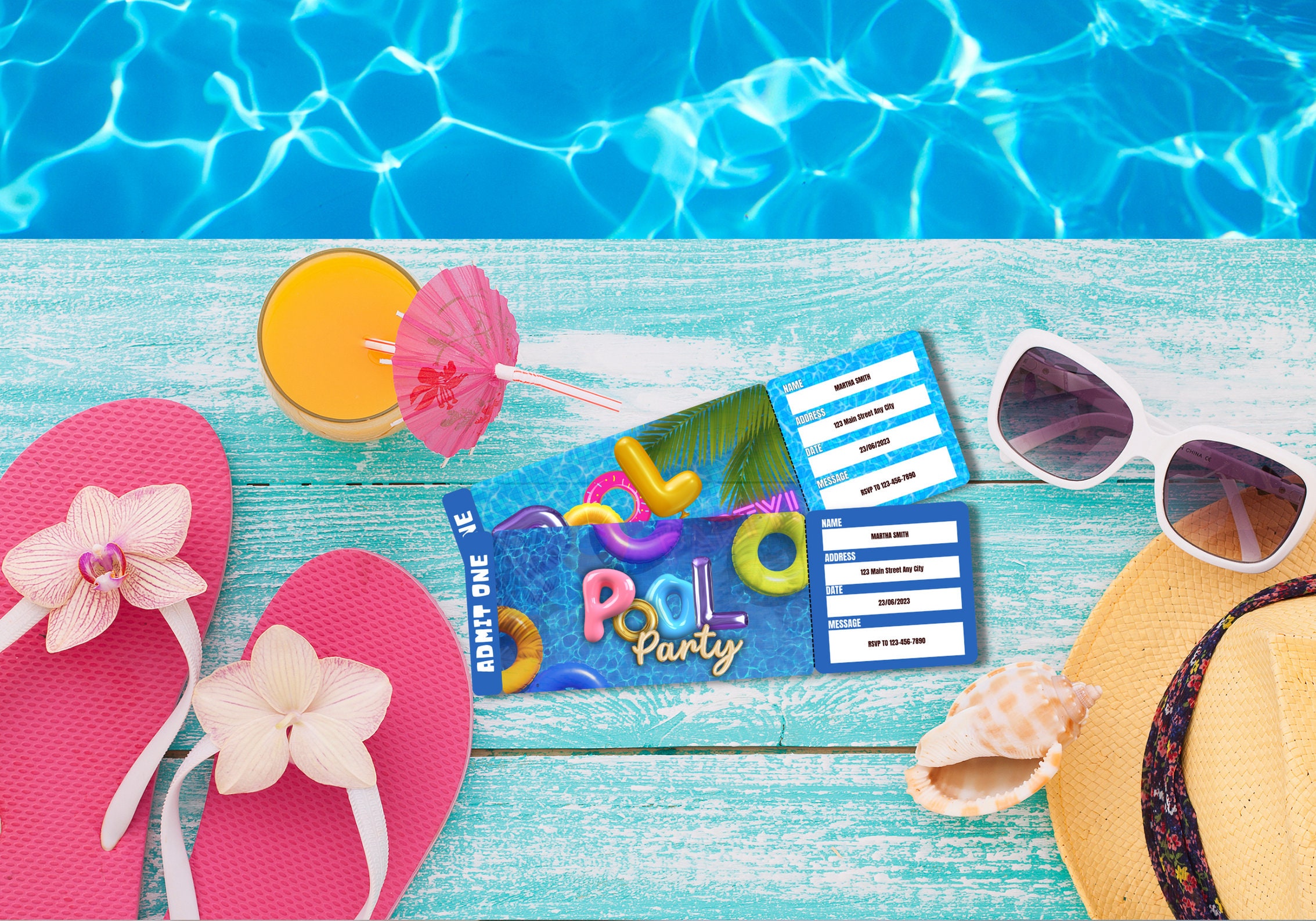 Pool Party Printable Template - Customizable Ticket Design for a ...