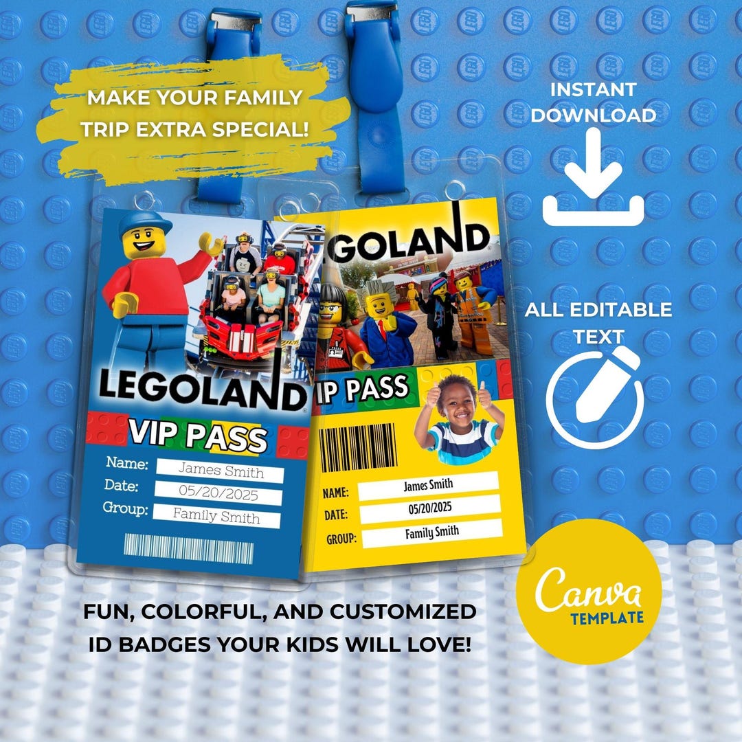 VIP Pass ID Badge for Kids – Inspired by LEGOLAND Theme Park, Editable ...