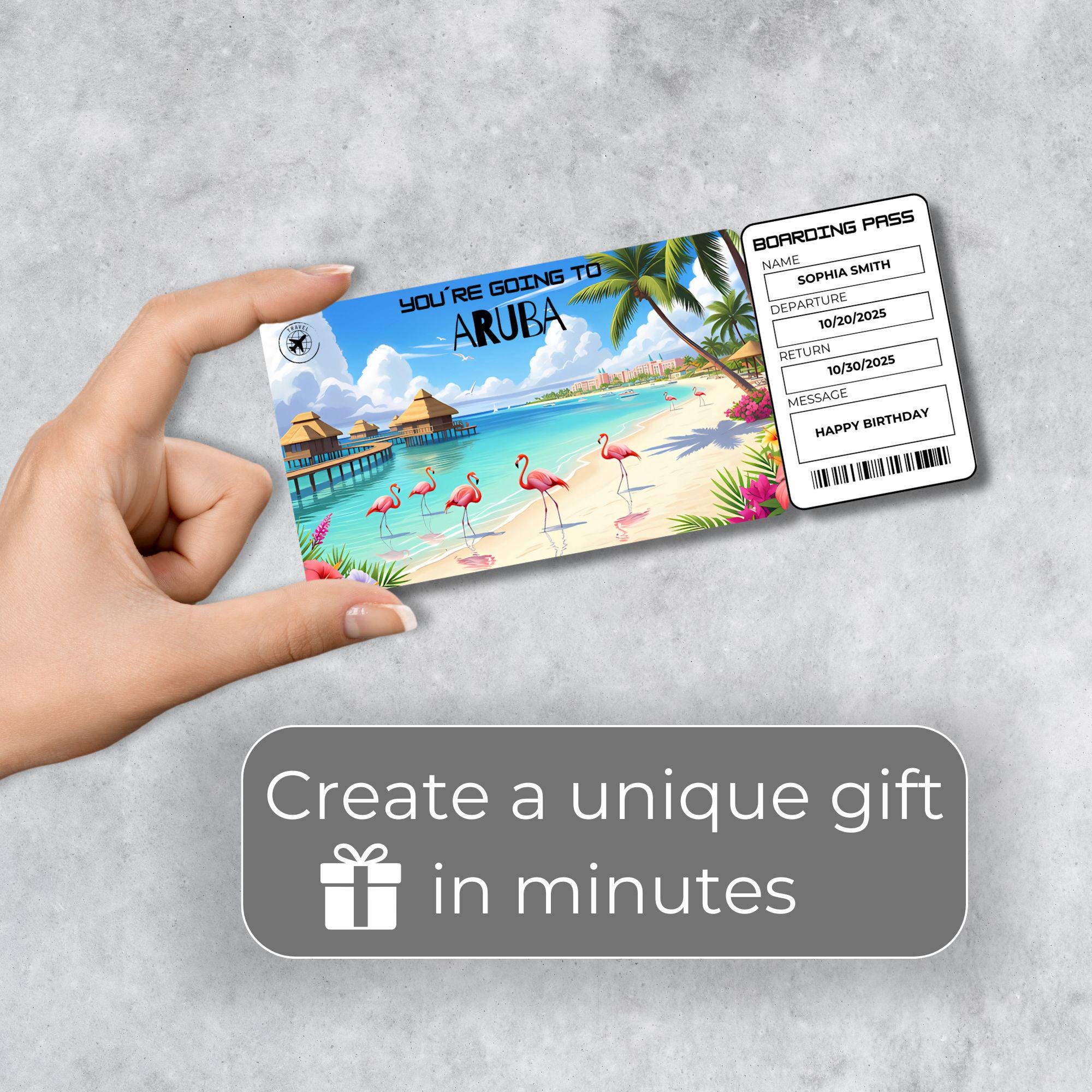 Aruba Trip Gift Ticket – Surprise Boarding Pass – Editable Travel ...