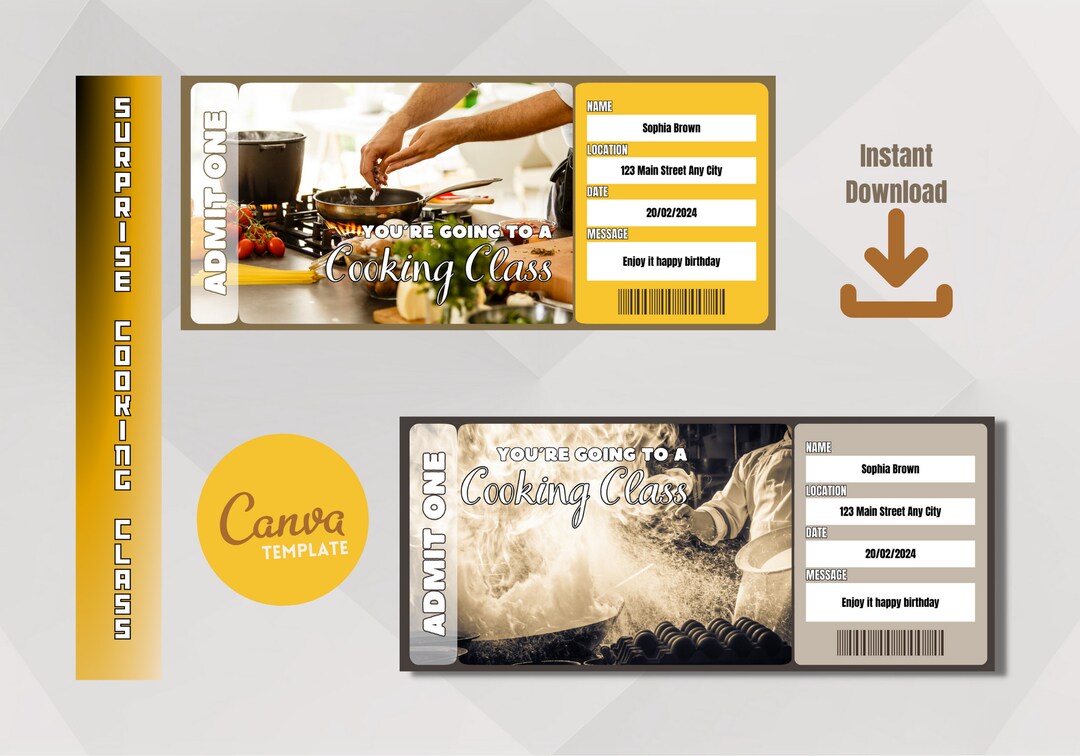Cooking Class Ticket Template - Printable Surprise Gift, Editable ...