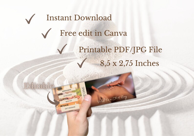 Printable SPA Day Gift Ticket Template, Editable SPA Day Voucher Pass ...