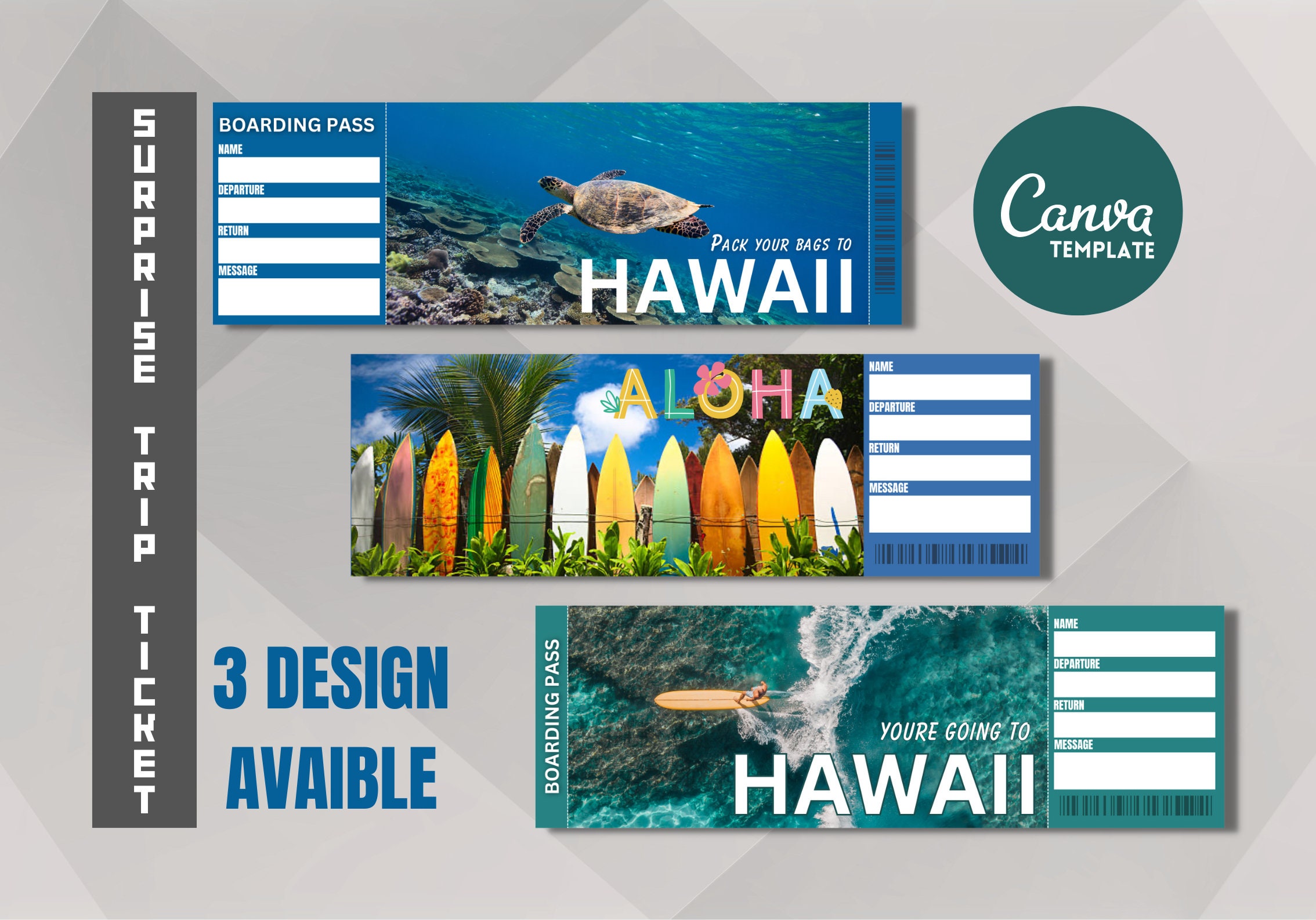 Hawaii Trip Gift Ticket – Surprise Boarding Pass – Editable Travel ...