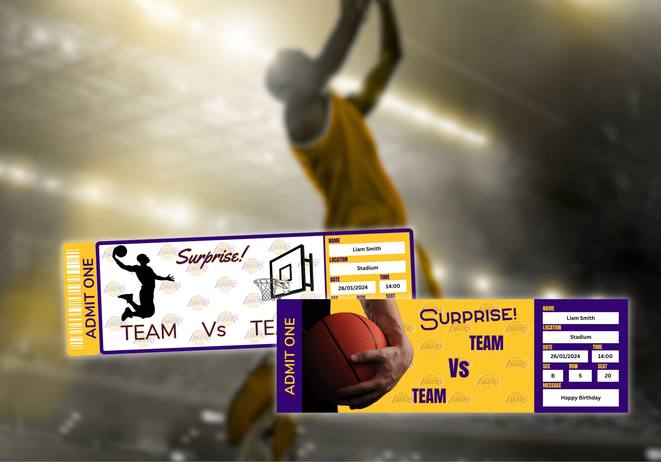 Basketball Game Los Angeles Colors Surprise Ticket Template: Ready for ...