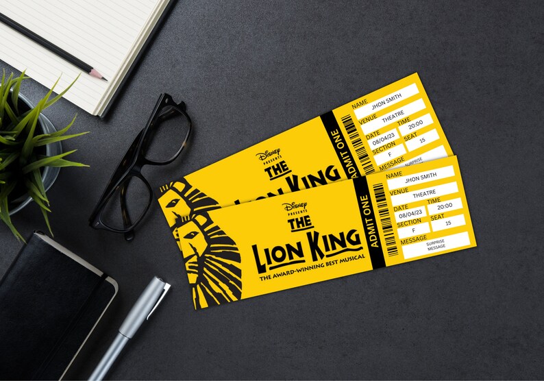 Template THE LION KING Musical Surprise Ticket to the Theatre, Instant ...