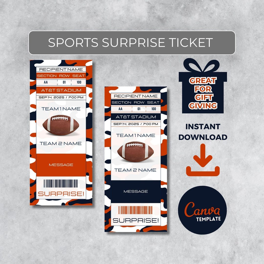 Instantly Editable Football Ticket | Chicago Colors Game Day Gift ...