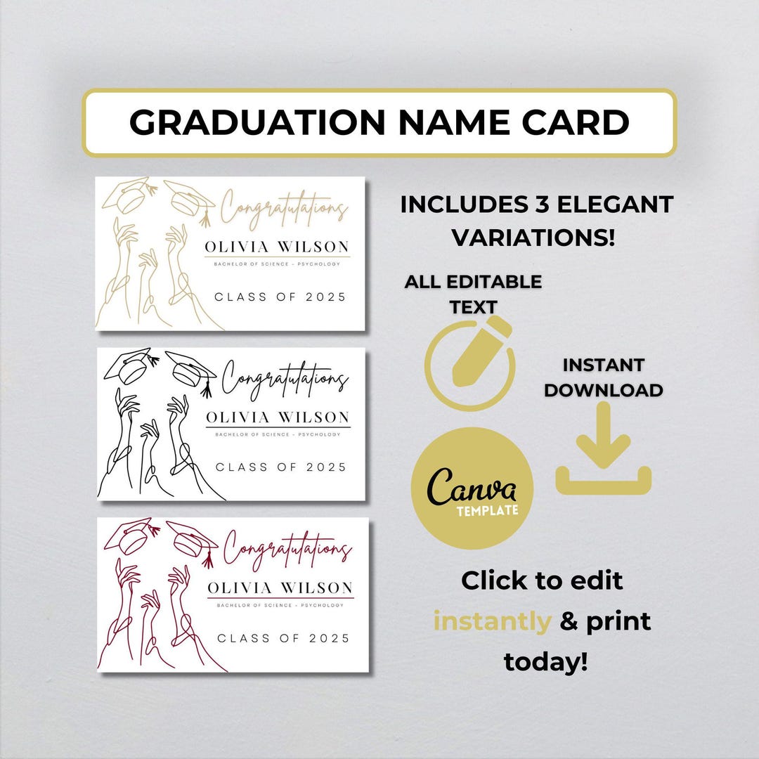 Editable Graduation Name Card | Elegant Custom Name Cards for ...