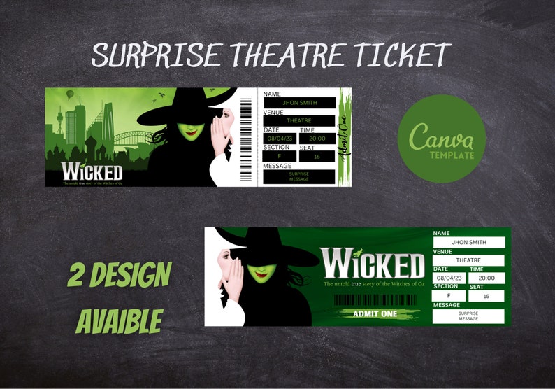 Template WICKED Musical Surprise Ticket to the Theatre, Instant ...
