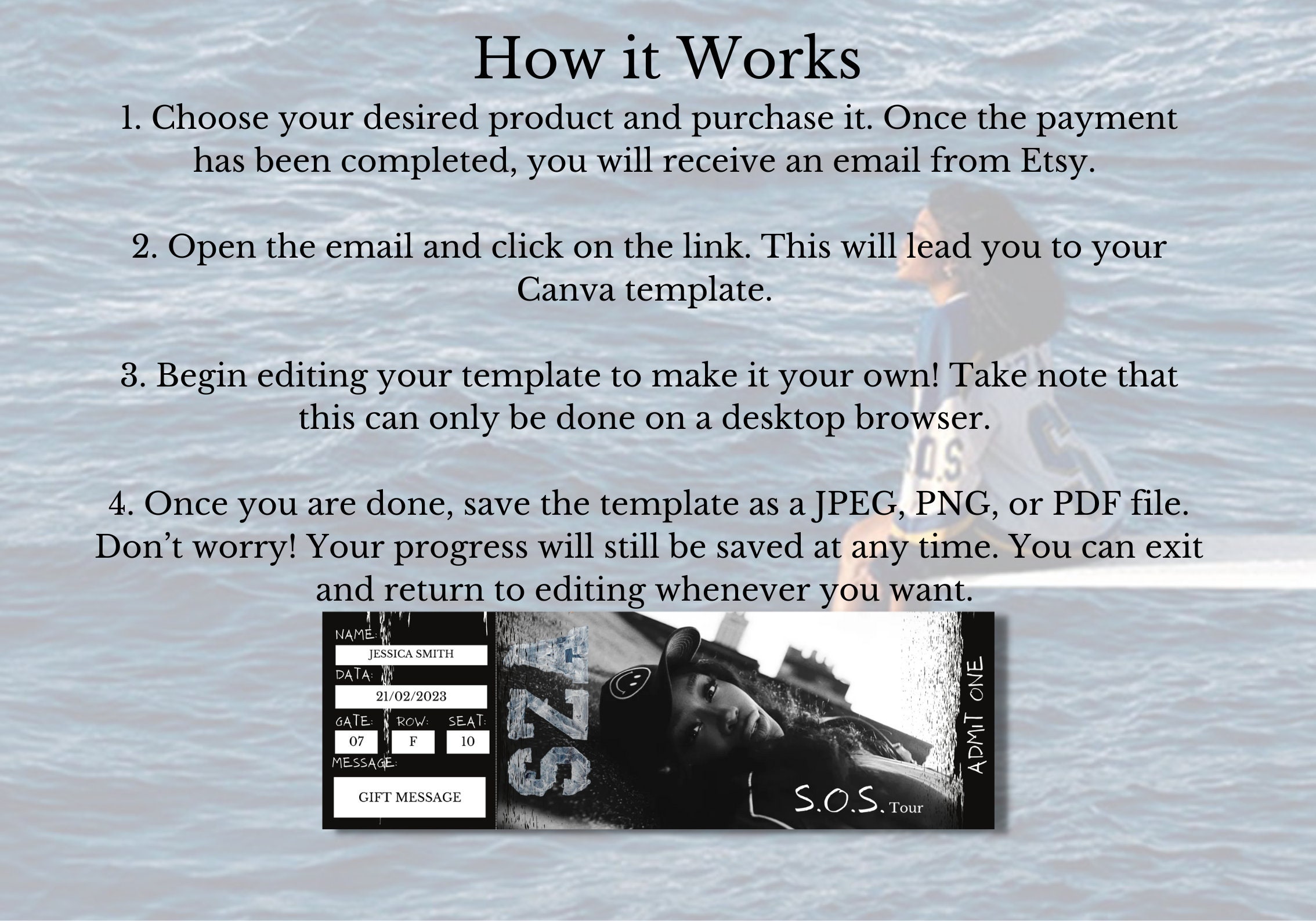 Printable SZA - S.O.S. Tour Concert Surprise Ticket Template, PDF ...