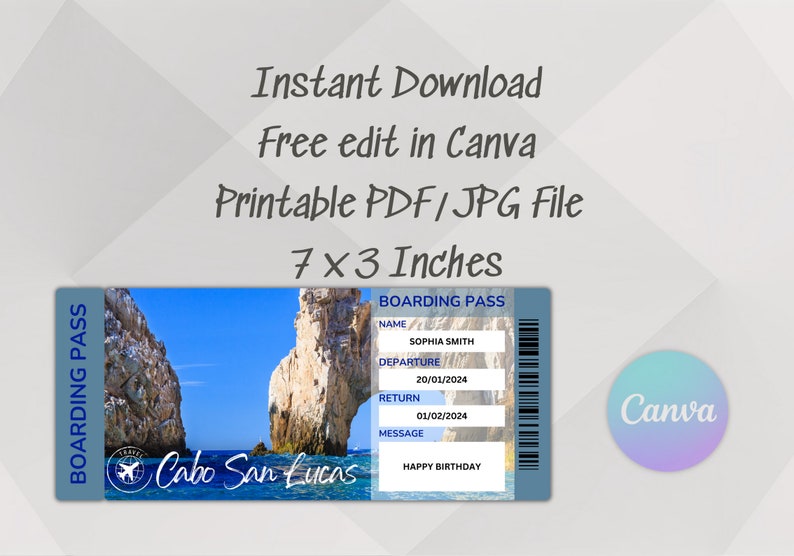 Printable Cabo San Lucas Surprise Travel Tickets Template, Vacation ...