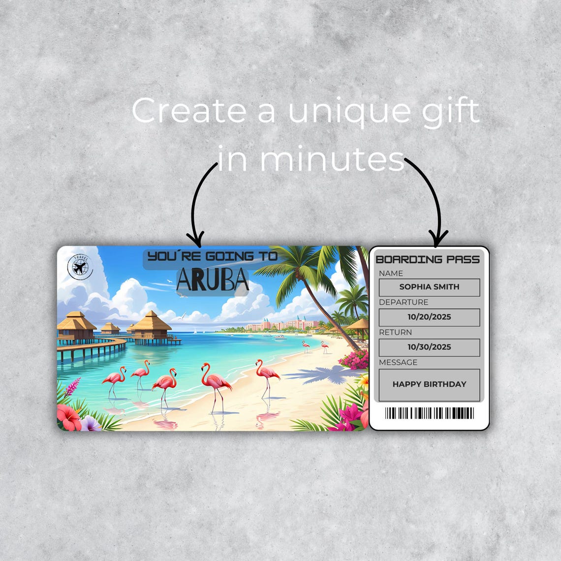 Aruba Trip Gift Ticket – Surprise Boarding Pass – Editable Travel ...