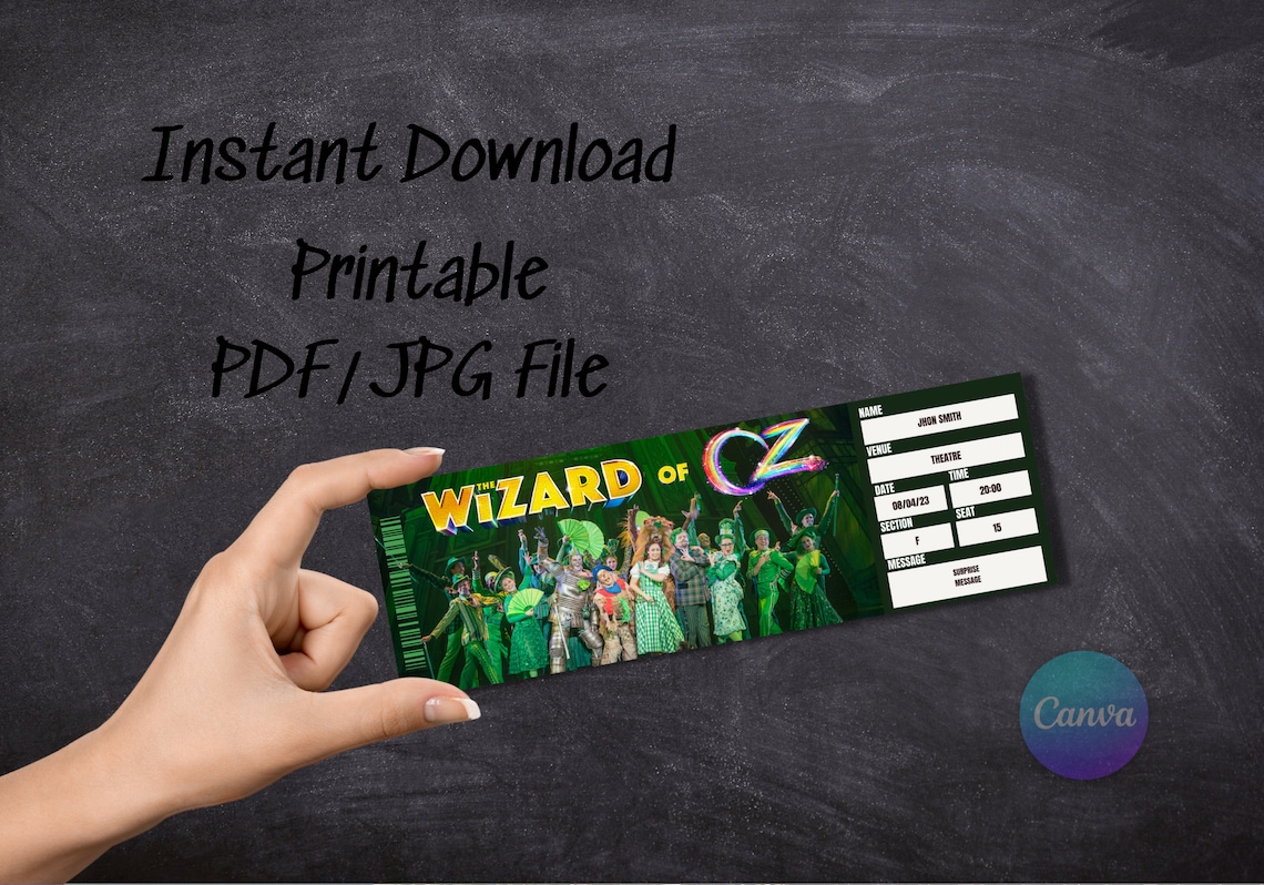 Printable the Wizard of Oz the Musical Surprise Ticket Template to the ...