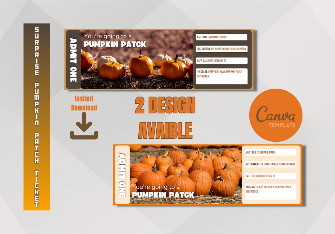 Pumpkin Patch Surprise Ticket: Editable Gift Voucher (digital Download ...