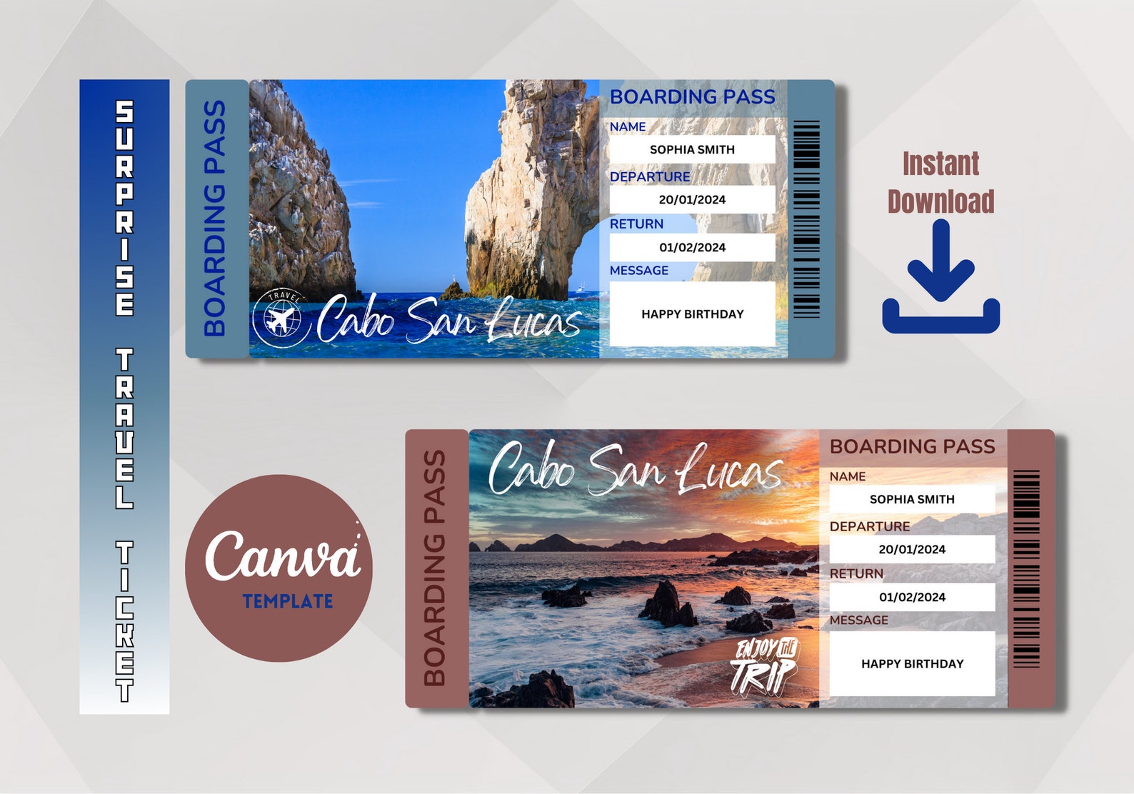 Printable Cabo San Lucas Surprise Travel Tickets Template, Vacation ...