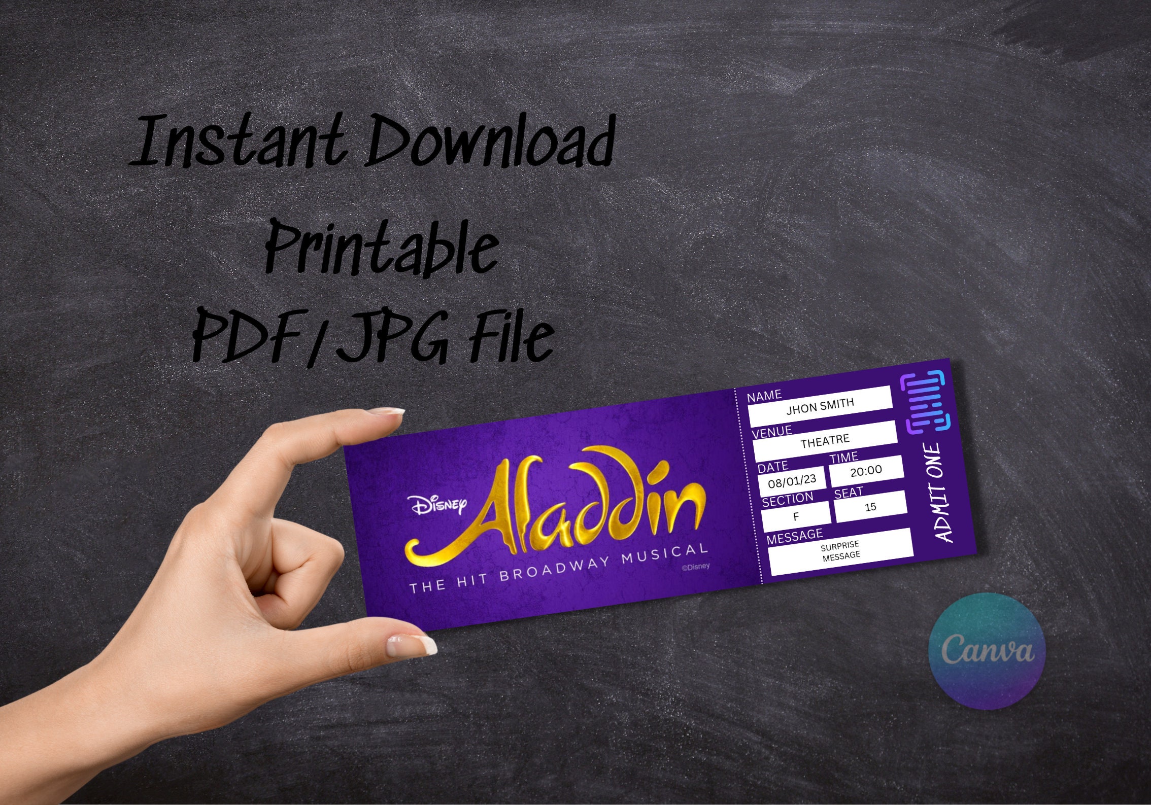 Template ALADDIN the Hit Broadway Musical Surprise Ticket to THE ...