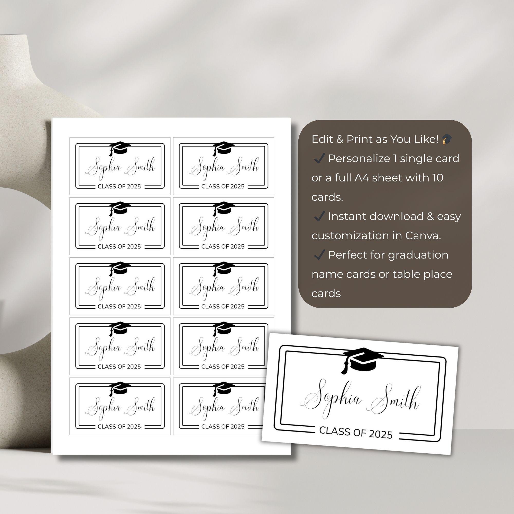 Editable Graduation Name Card | Custom Name Cards for Graduation ...