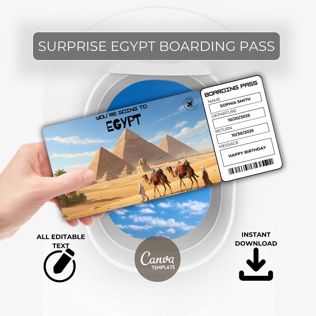 Egypt Trip Gift Ticket – Surprise Boarding Pass – Editable Travel ...