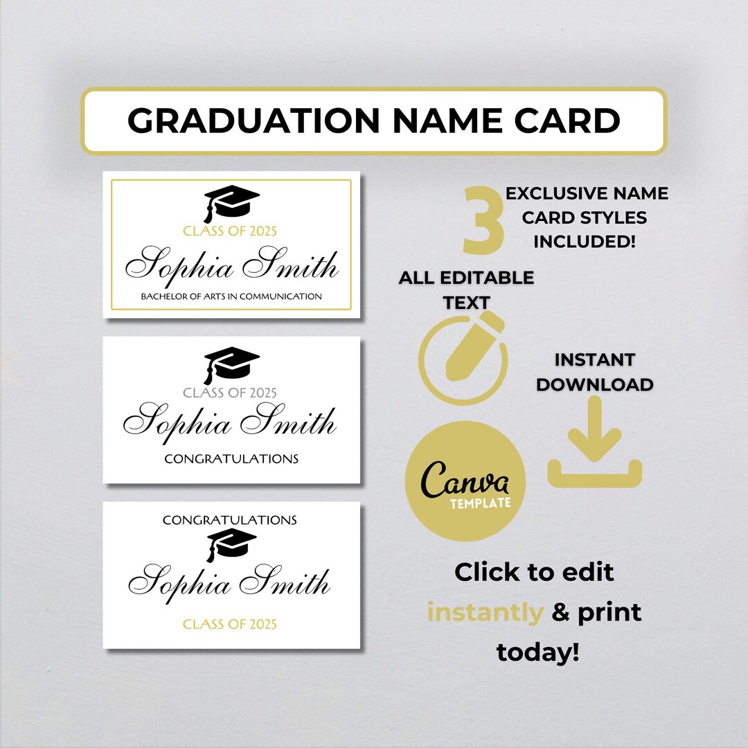 Editable Graduation Name Card | Elegant Custom Name Cards for ...