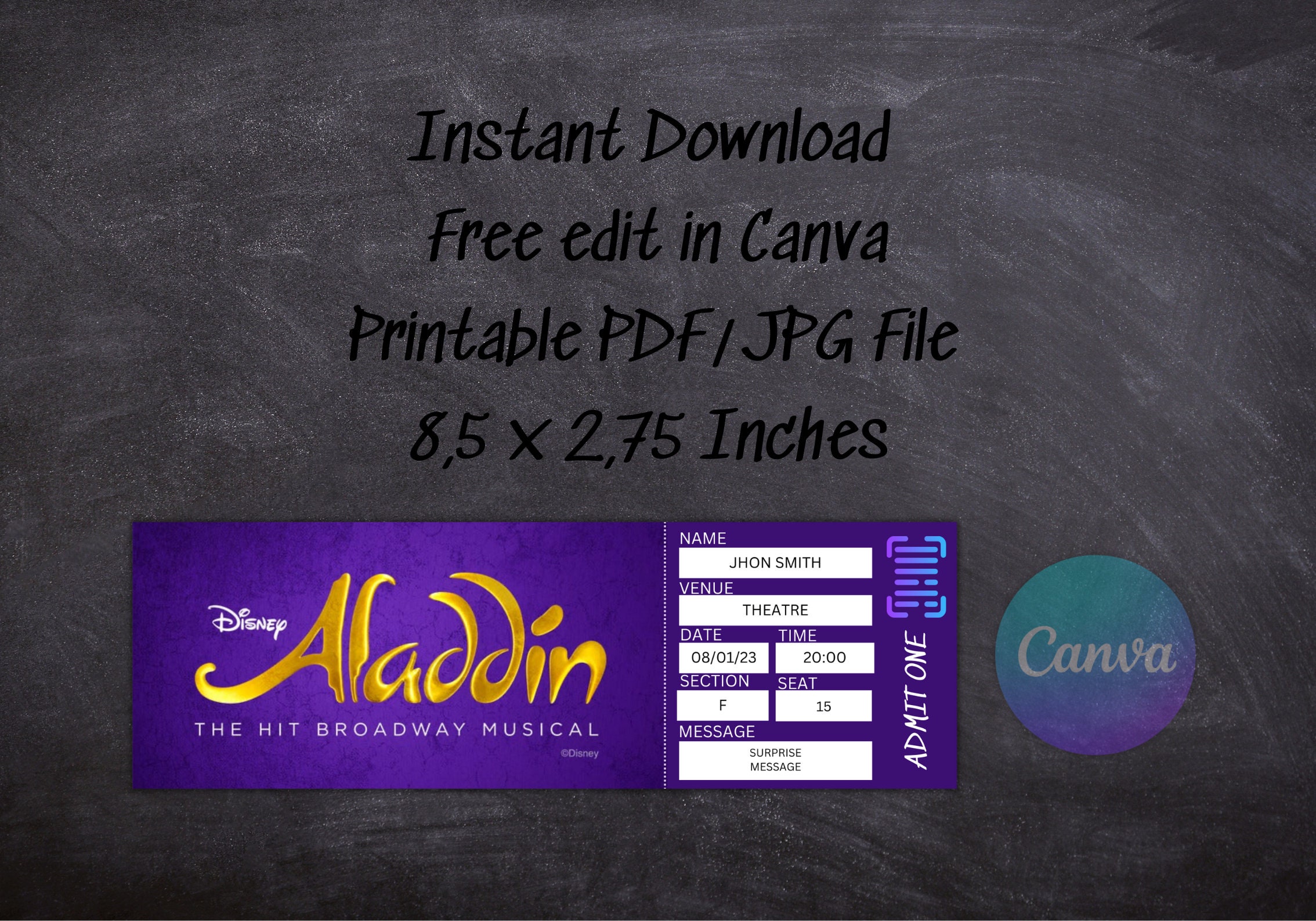 Template ALADDIN the Hit Broadway Musical Surprise Ticket to THE ...