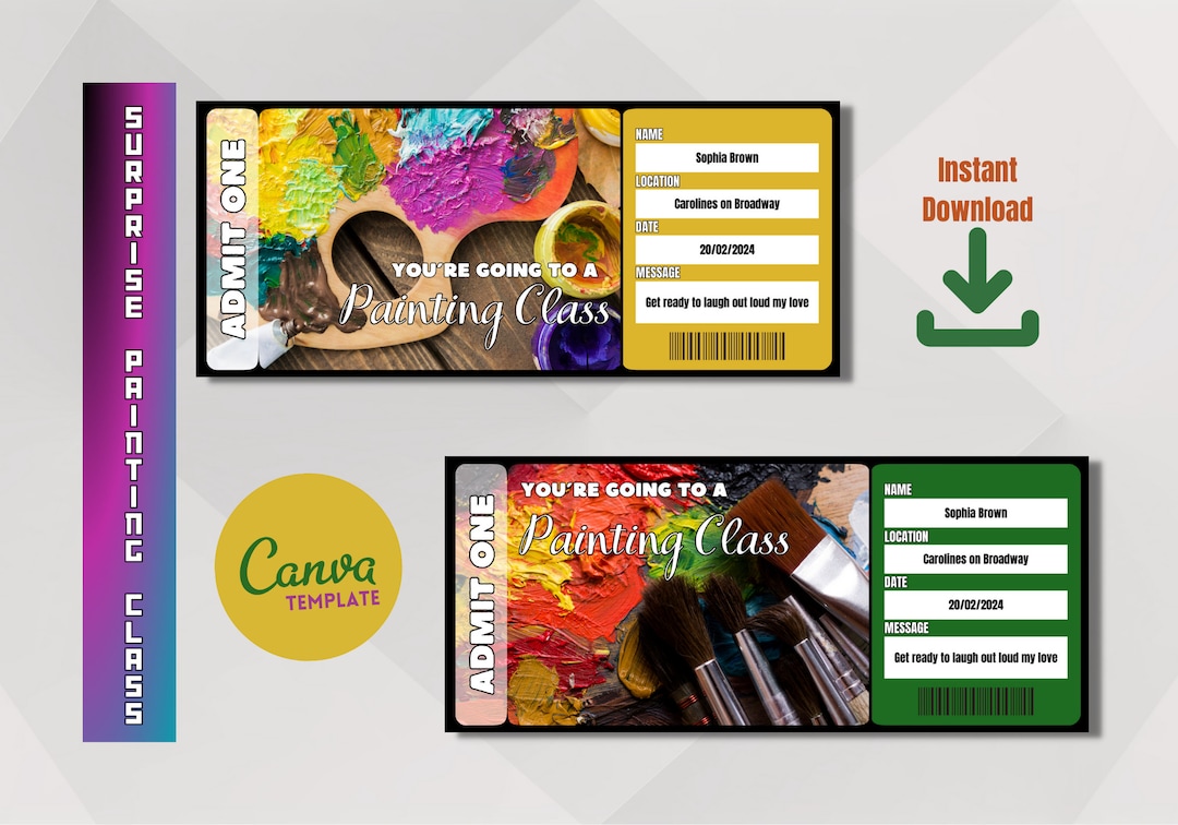 Editable Painting Class Ticket Template: Surprise Art Gift (instant ...