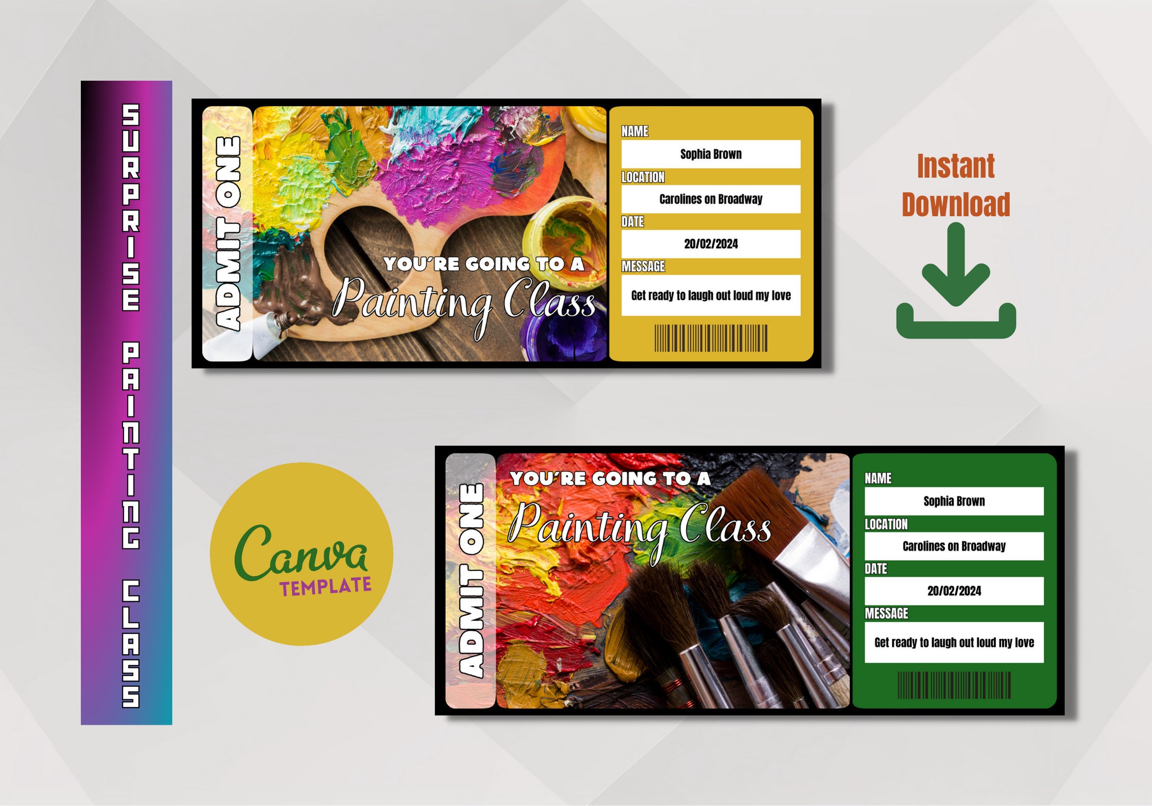Painting Class Ticket Template Printable Surprise Gift - Etsy