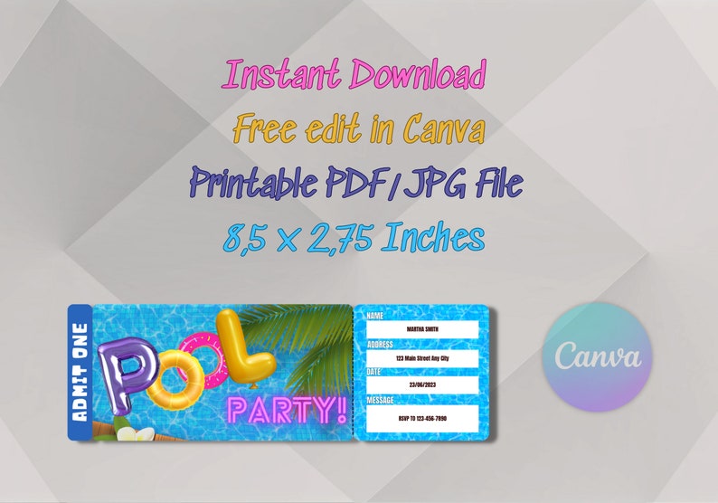 Pool Party Printable Template - Customizable Ticket Design for a ...
