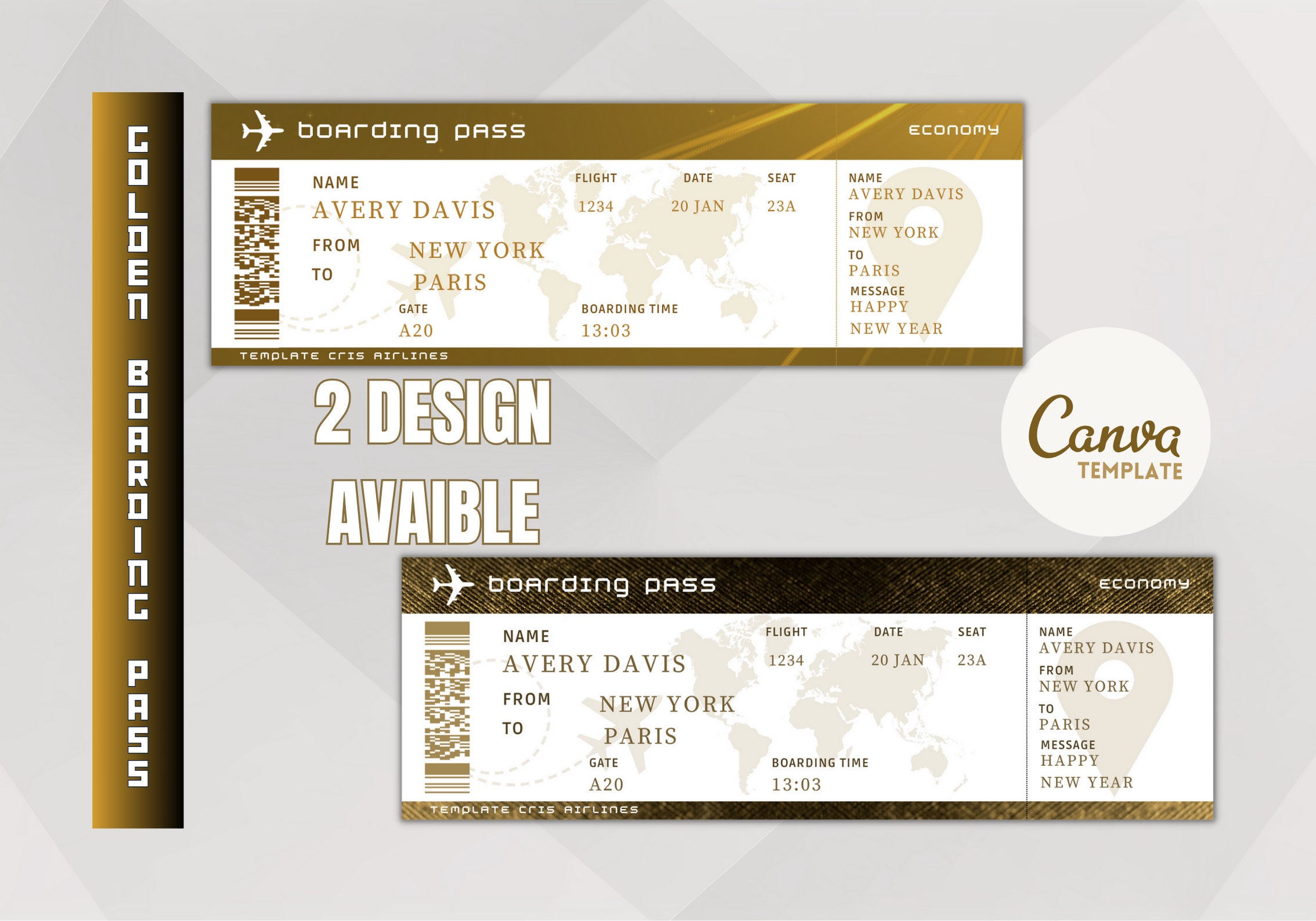 Golden Boarding Pass Surprise Template , Surprise Trip Ticket Template ...