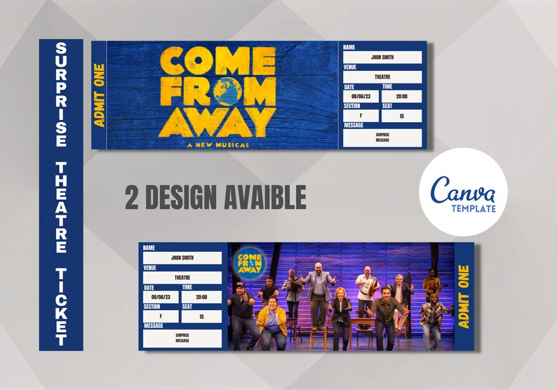 Printable Come From Away the Musical Surprise Ticket Template to the ...