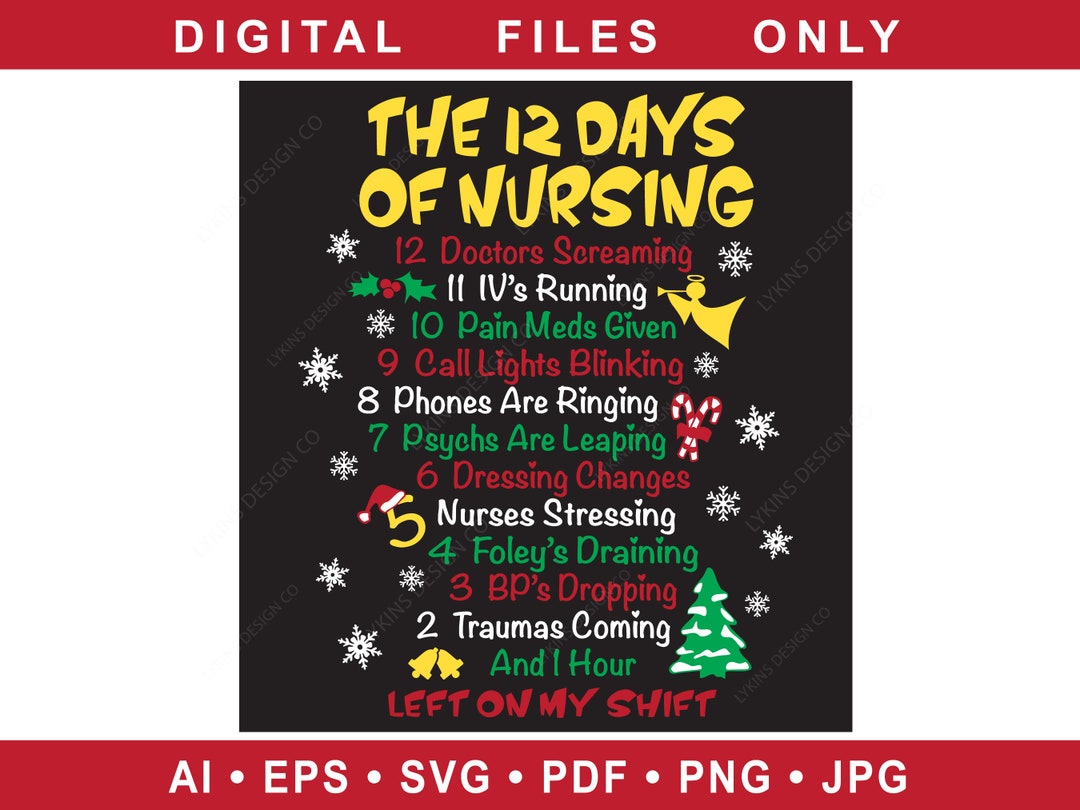 12 Days of Nursing SVG, Happy Holidays, Christmas Tree, Winter Wonder ...