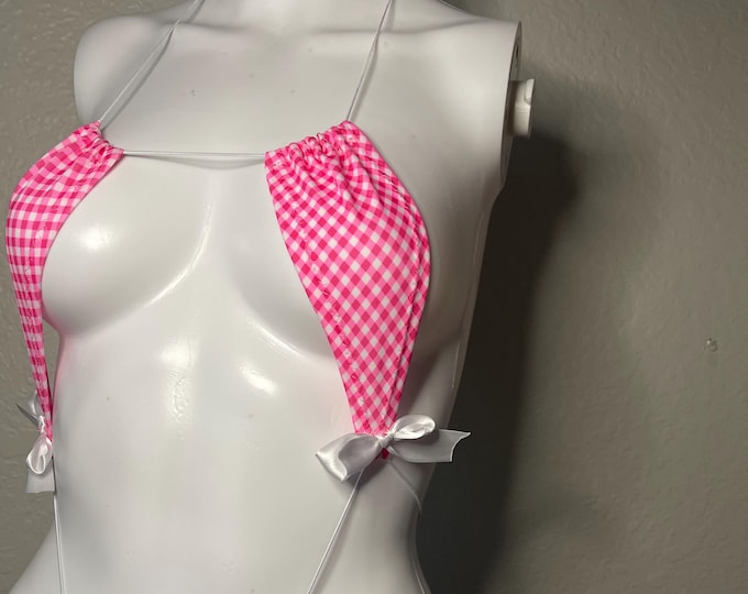 Pink Gingham Micro Slingshshot Bikini | Lolita Maid Stripper Outfit | Kawaii Outfit | Cosplay ...