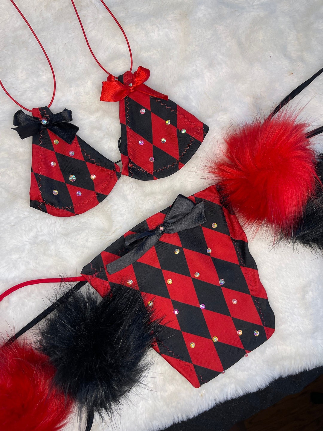 Harley Pom Pom Micro Bikini Exotic Dancewear Stripper Outfit Gothic Bikini Halloween Bikini Etsy