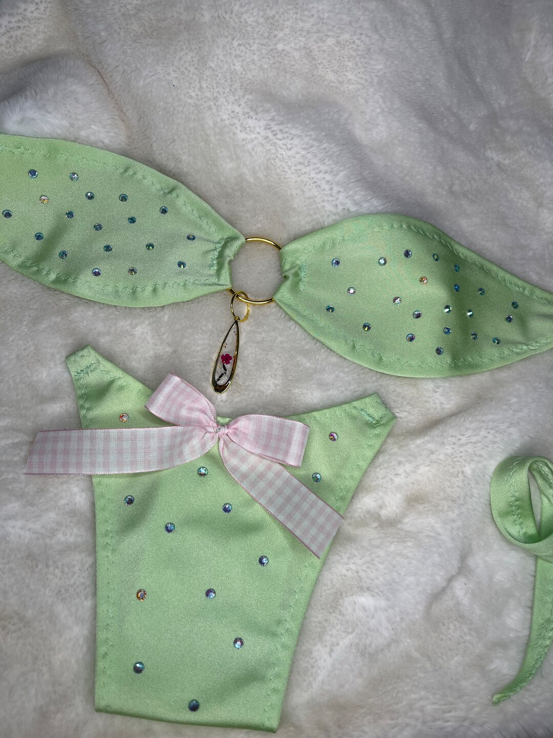 Pistachio Micro Bandeau Bikini Stripper Outfits Exotic Dancewear Set ...