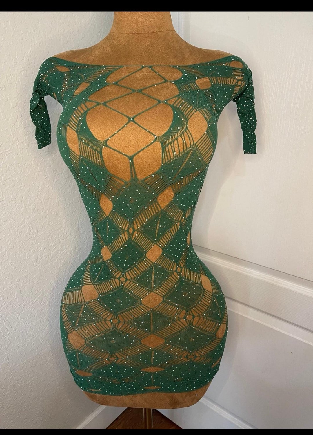 Fairy Green Fishnet Dress One Piece Stripper Outfit | Exotic Dancewear ...