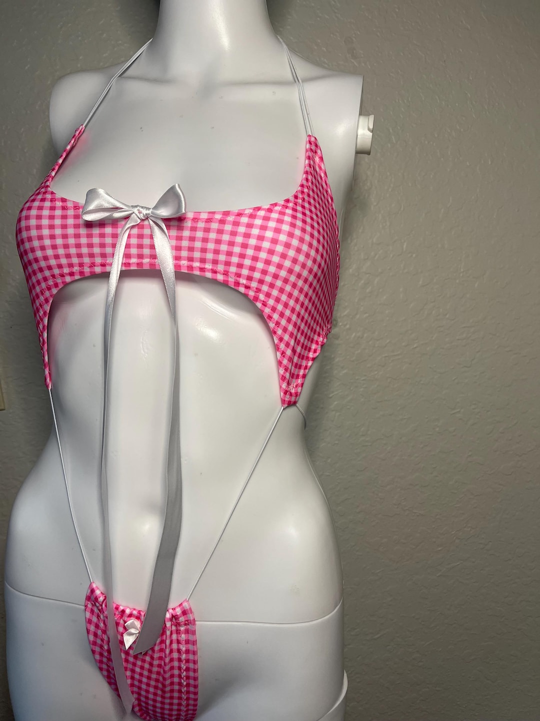 Pink Gingham Micro Slingshot Bikini | Stripper Outfit | Exotic Dancewear | Cosplay Bikini ...