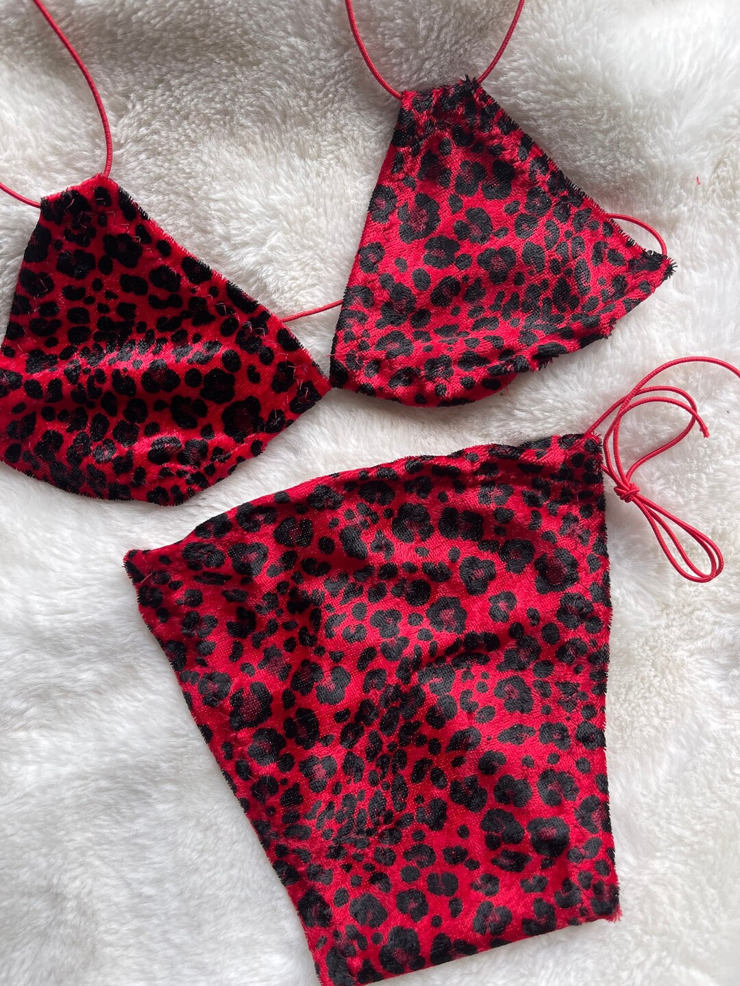 Red Velvet Leopard Micro Bikini Stripper Outfit Bandeau Micro Bikini Exotic Dance Wear Etsy