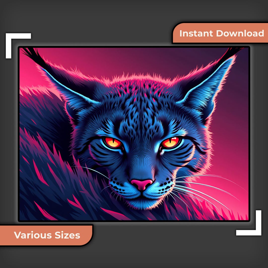 Neon Lynx Wall Art: Vibrant Wildlife Digital Print (instant Download ...