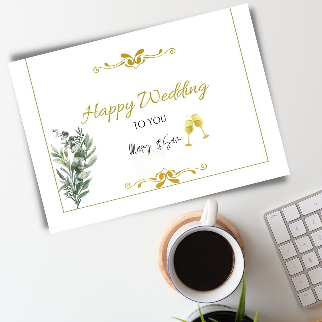Printable Gold Happy Wedding Card. Elegant Greeting Card. Stylish ...