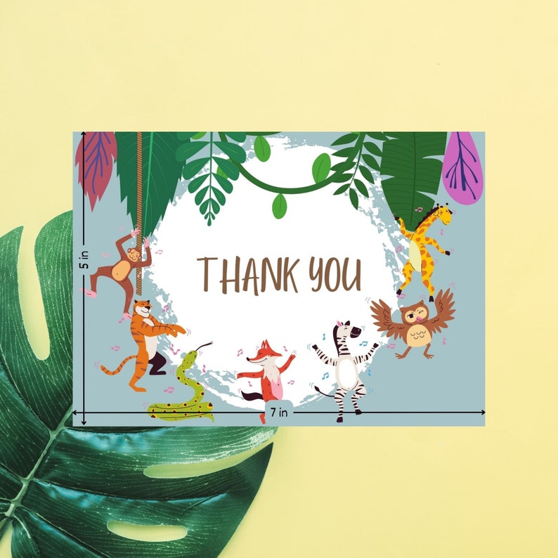 Printable Thank You Card Jungle Animals Folded Thank You Cards Safari ...