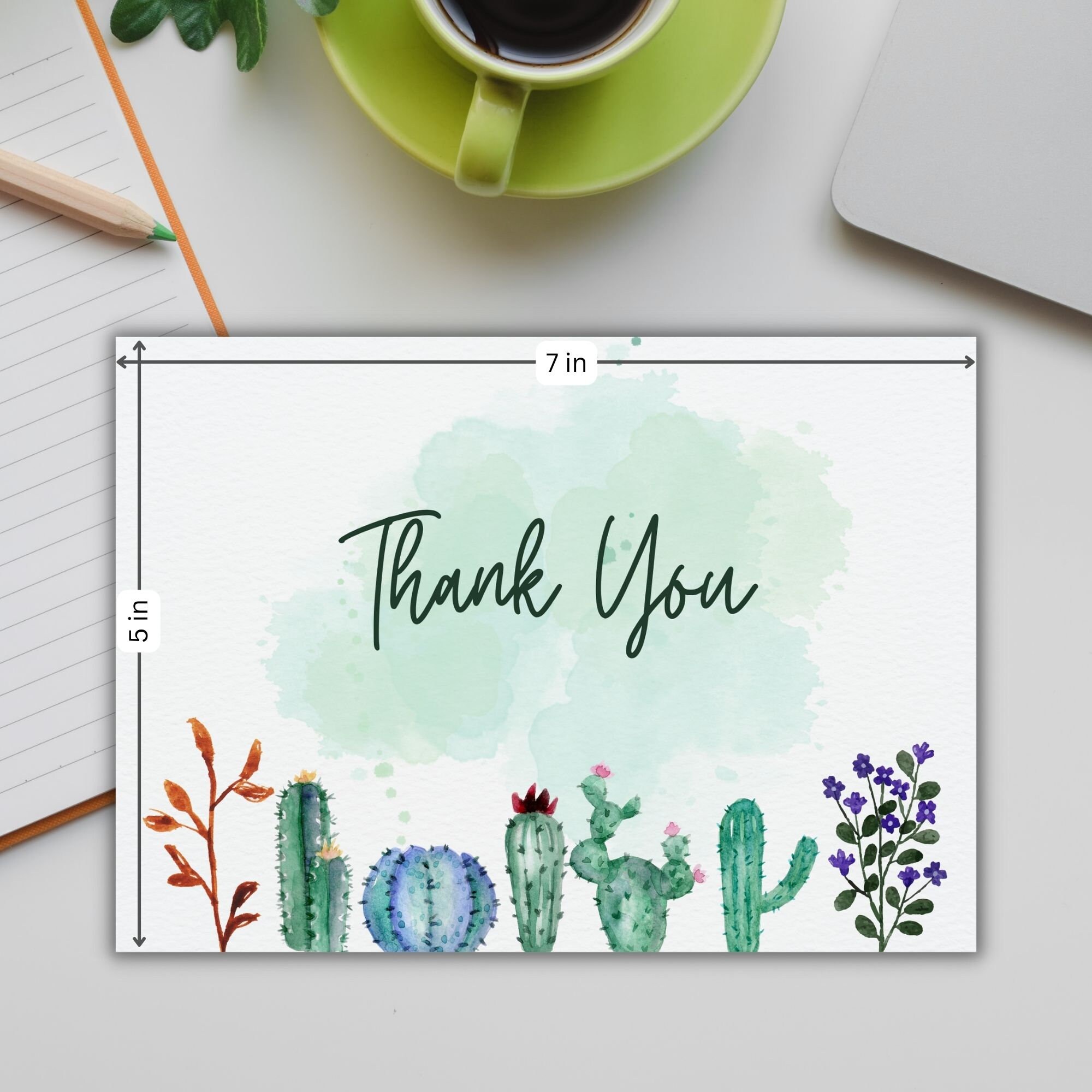 Printable Cactus Thank You Card. Watercolor Thank You Card. Folded ...