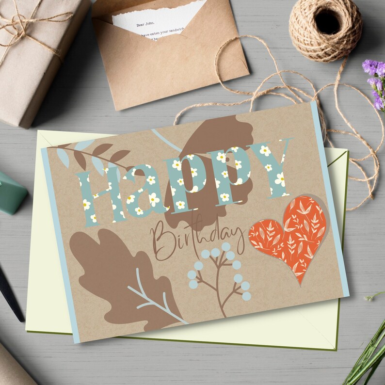 Printable Modern Cardboard-style Happy Birthday Card, Stylish Digital ...