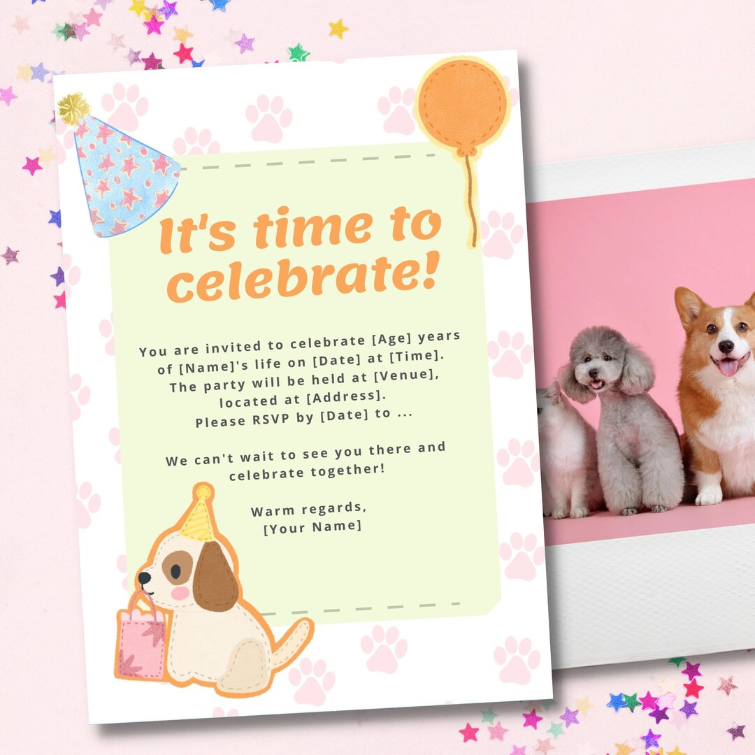 Dog Invitation Birthday Party Invites Puppy. Cute Puppy Party ...