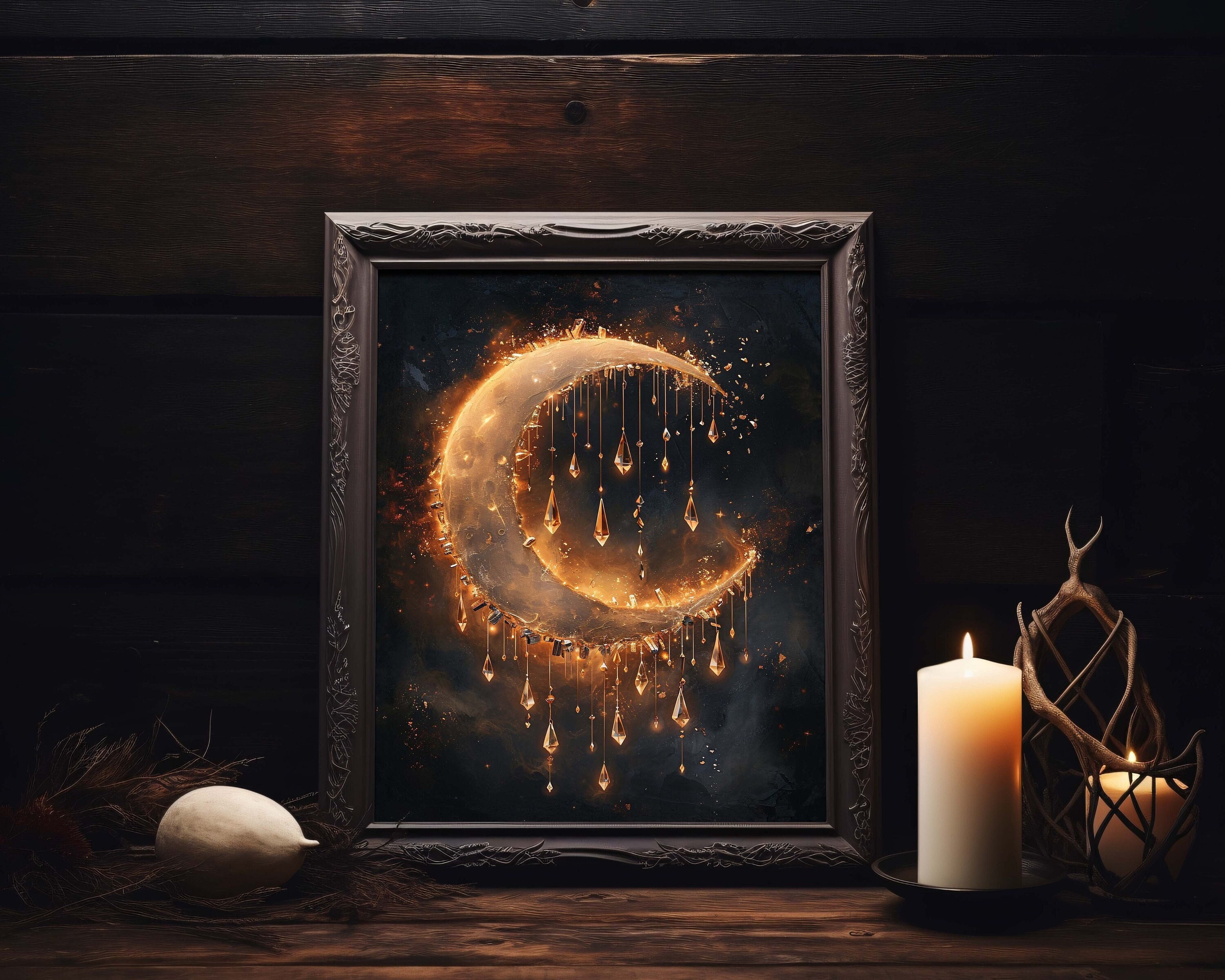 Vintage Enchanting Moon Art Painting Dark Cottagecore Dark Academia ...