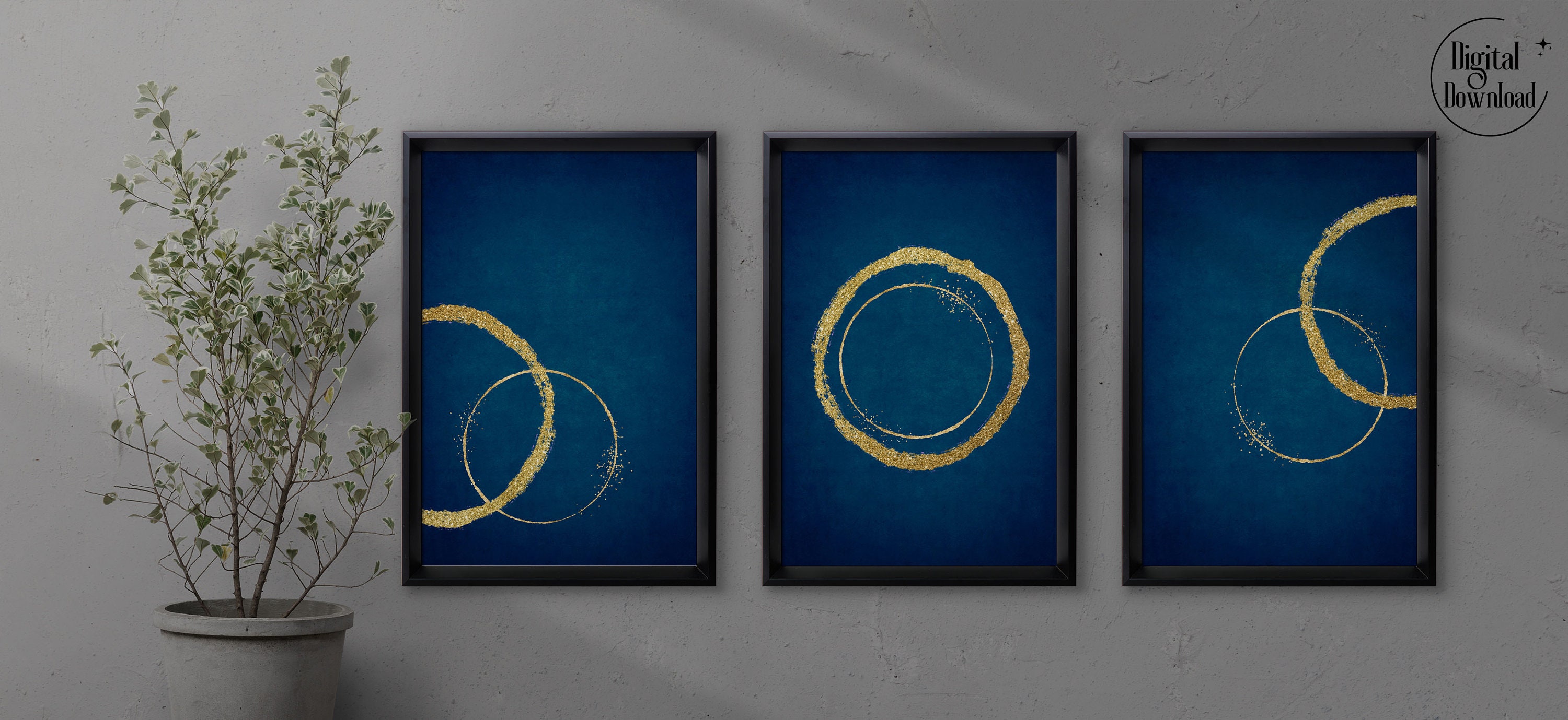 Indigo Blue Gold Wall Art, Minimalistic Abstract Art, Dark Blue Wall ...
