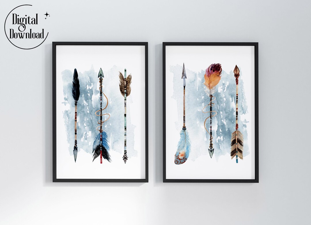 Boho Three Decorated Arrows Watercolor, Set of 2, Printable Wall Art ...