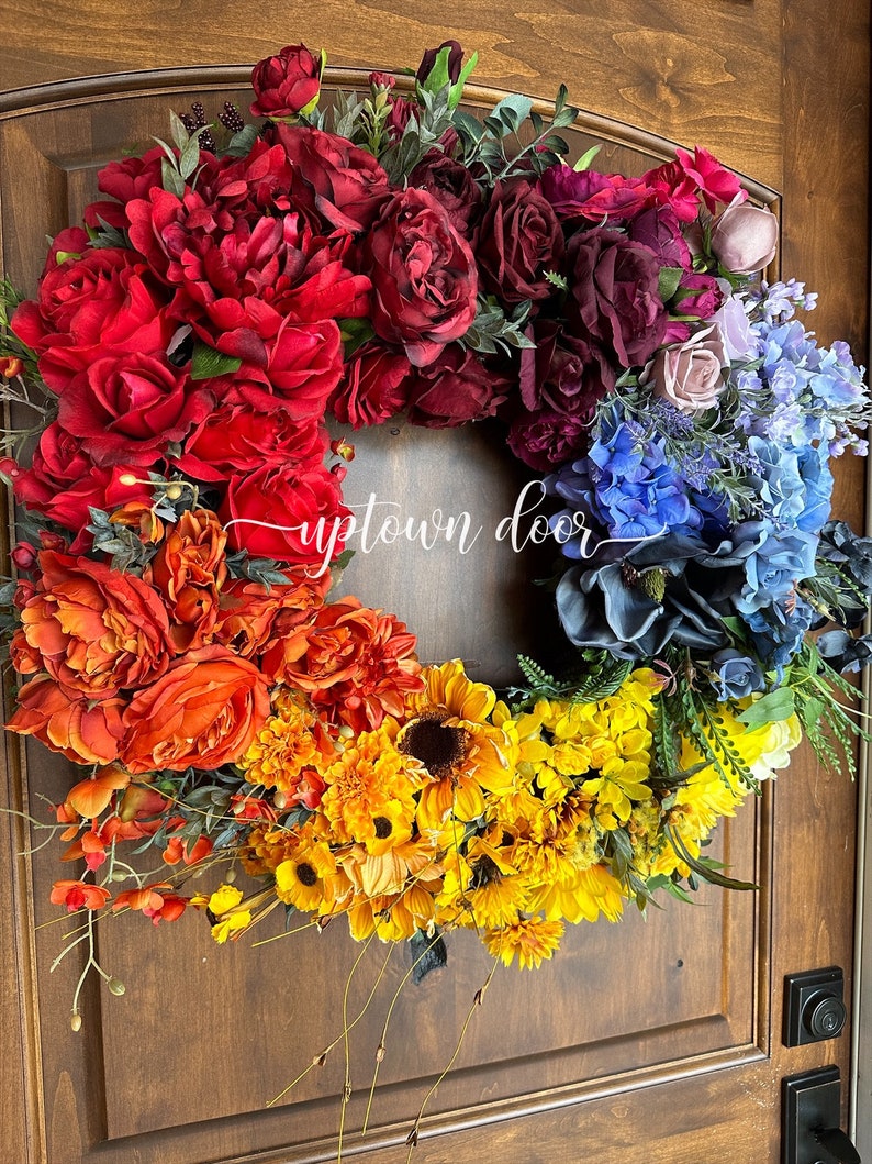 Colorful Rainbow Floral Wreath Artificial Color Wheel Decoration Red ...