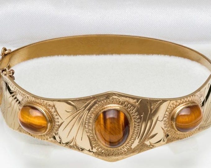 12k Rolled Gold Excalibur England Tigers Eye Bangle - Etsy