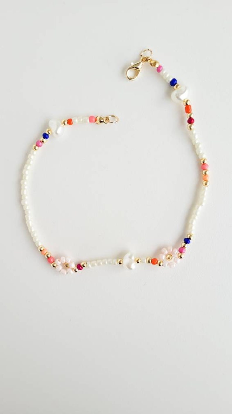 Beaded Daisy Necklace With Pearls, Colorful Flower Seed Beed Necklace ...