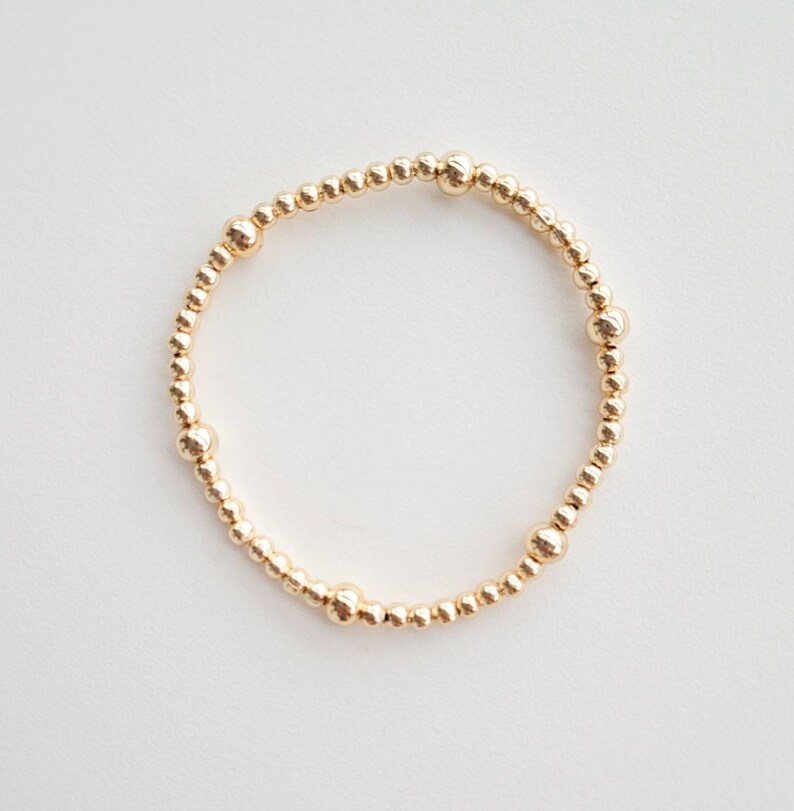 3mm 4mm 5mm 14k Gold Plated Bead Bracelet, Gold Ball Bead Bracelet Stack, Mixed Gold Bead, Non ...