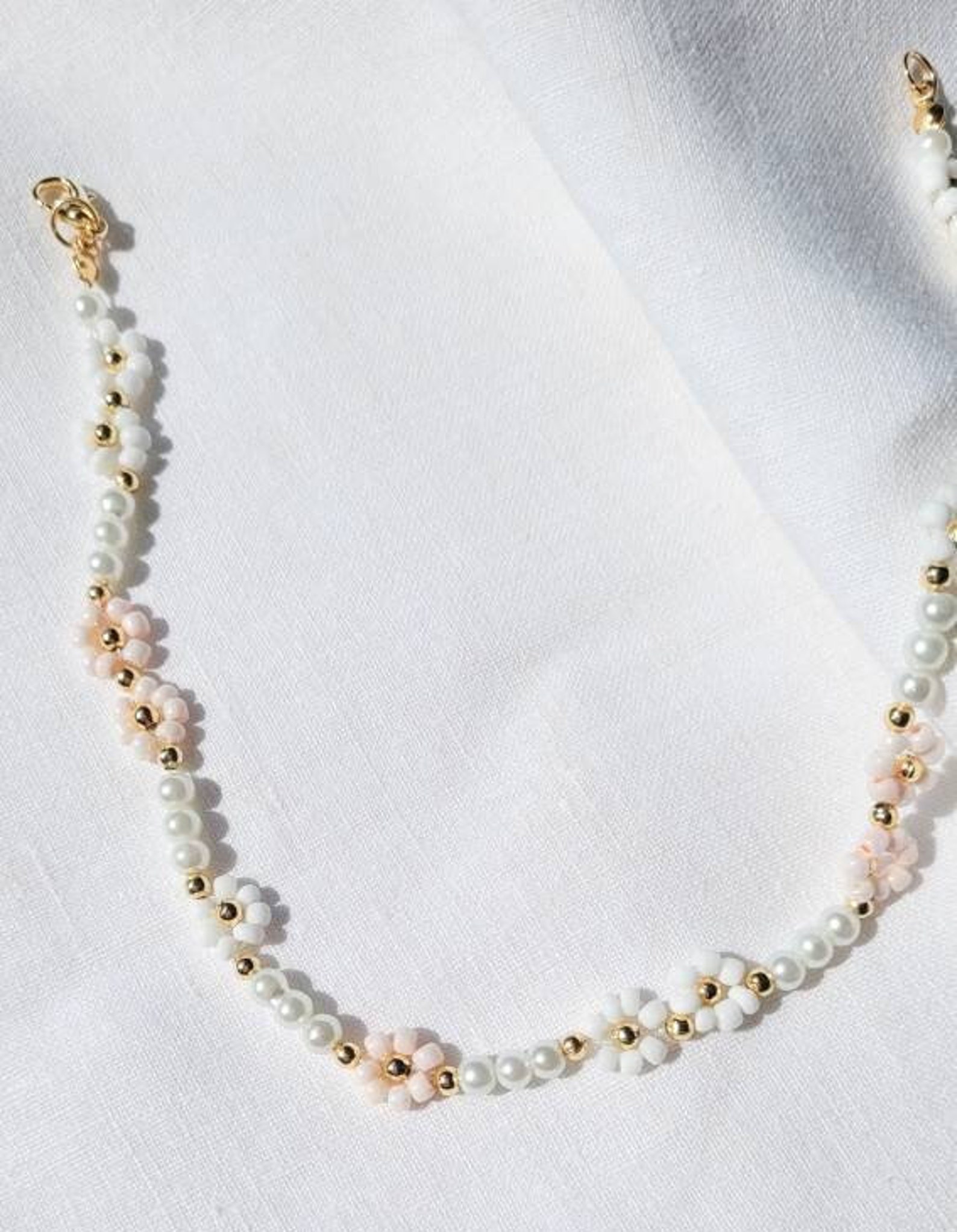 Handmade Pink Daisy Necklace White Freshwater Pearl and Bead - Etsy
