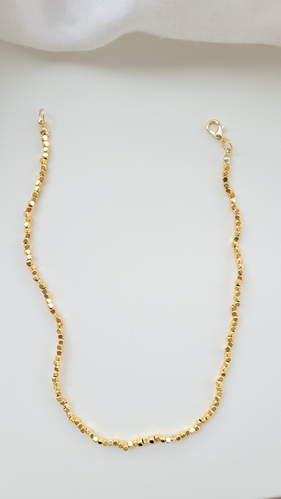 14k Gold Plated Cube Beaded Choker, Dainty Square Chain, Handmade ...