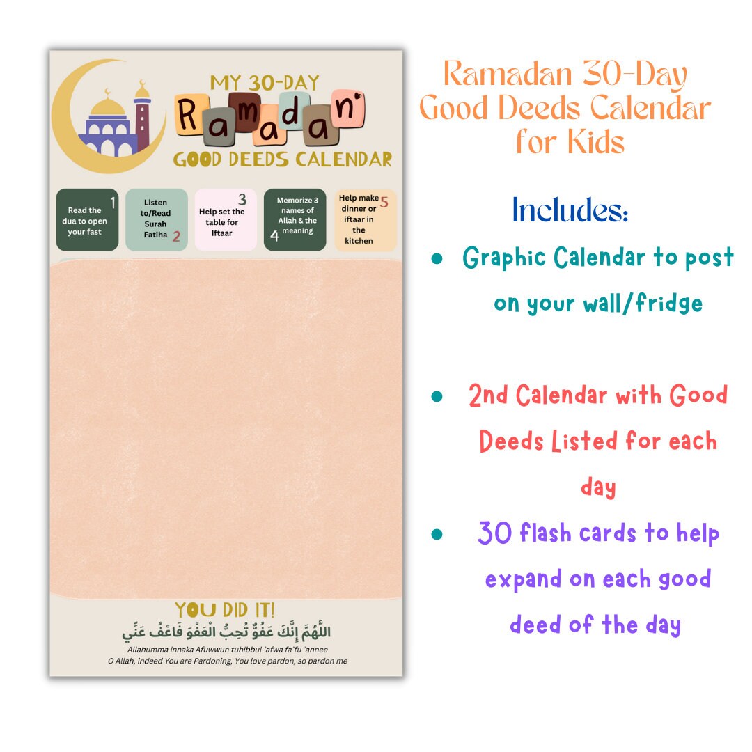 Ramadan Advent 30 Good Deeds Calendar for Kids, Printable, Digital ...